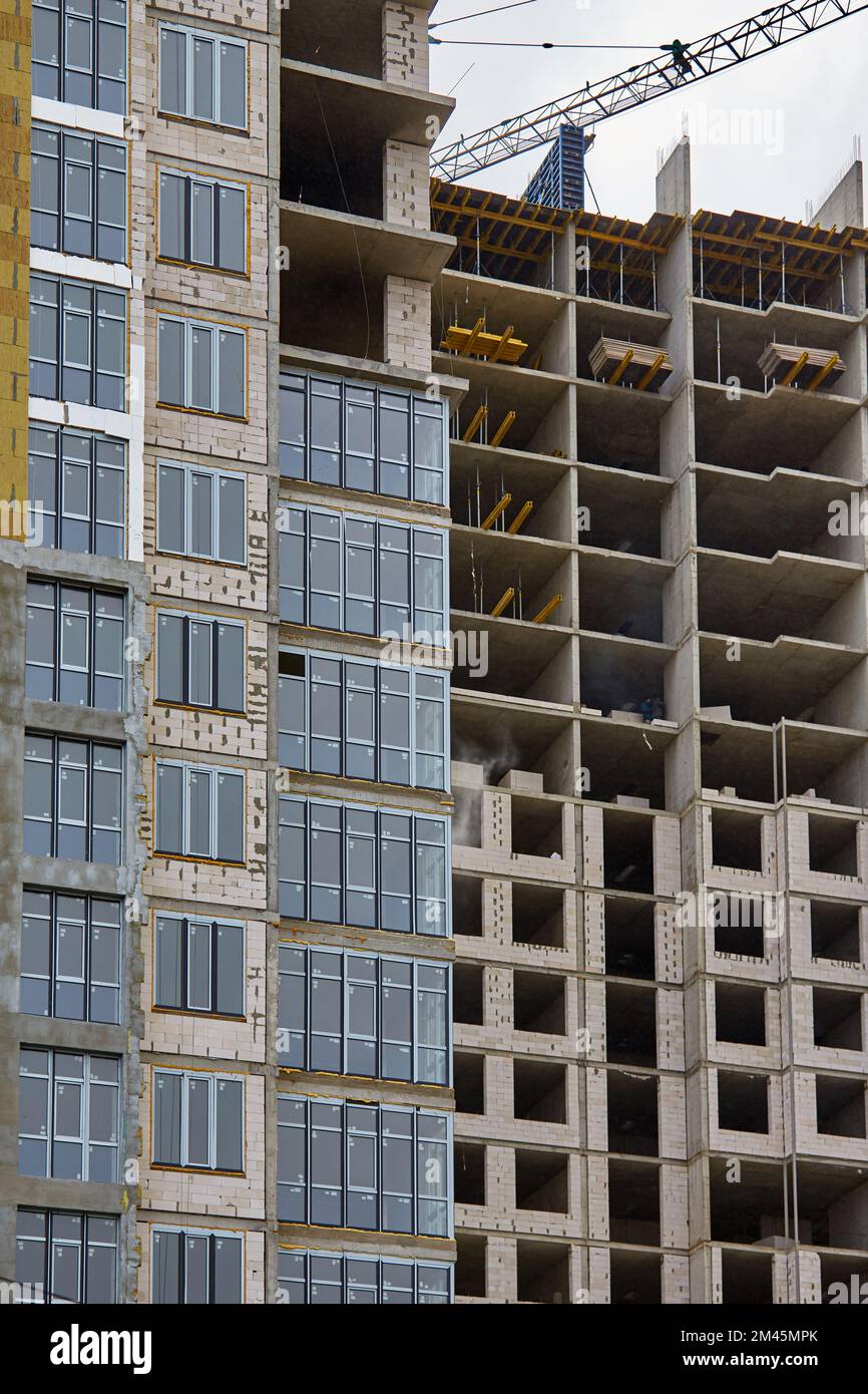 Construction site. High rise Building under construction. Construction ...