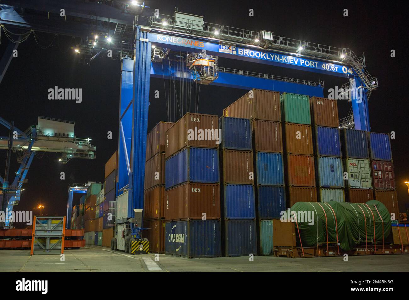 Odessa, Ukraine SIRCA 2018: stacks of containers at terminal night time ...