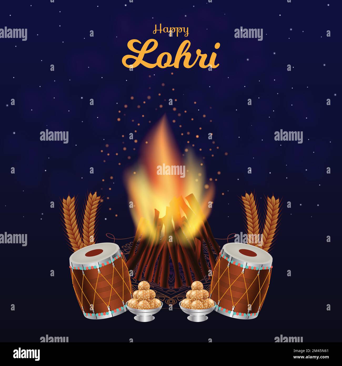 Happy Lohri poster vector illustration. Traditional Harvest Punjab ...