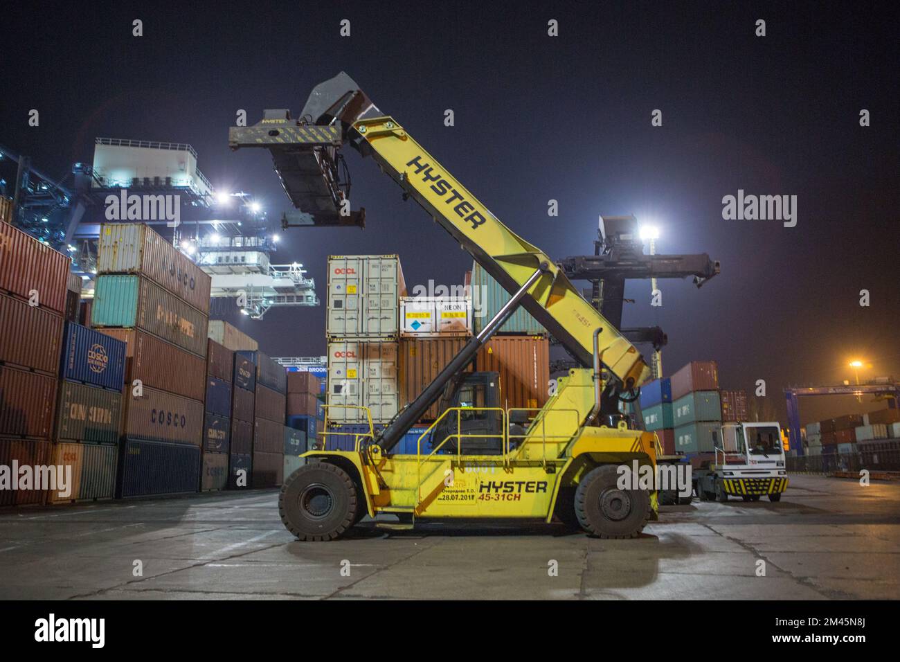 Odessa, Ukraine SIRCA 2018: Reach Stacker during operation. Reach ...