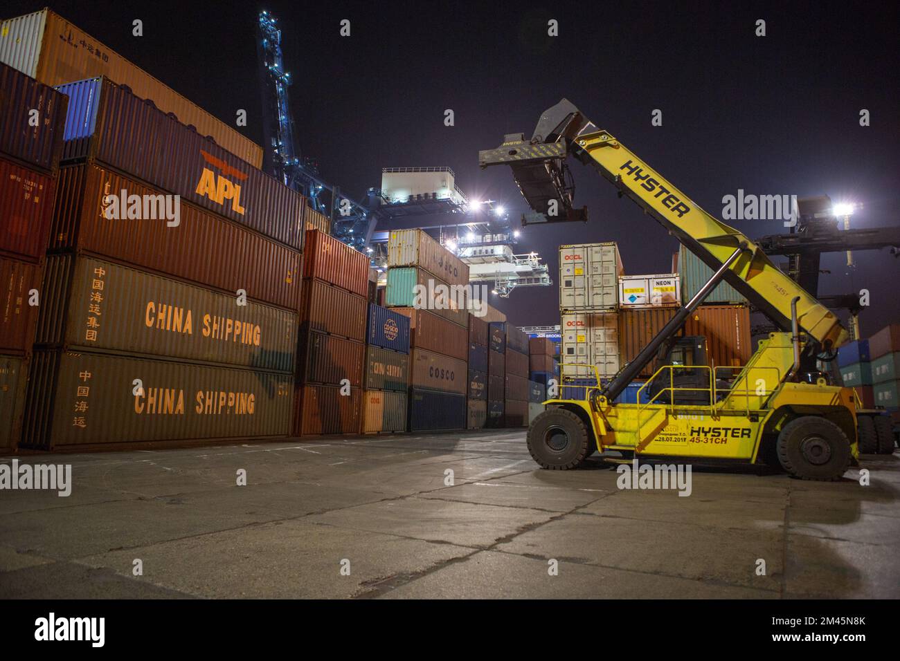 Odessa, Ukraine SIRCA 2018: Reach Stacker during operation. Reach-stacker container loader ...