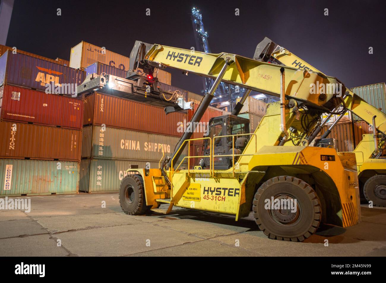 Odessa, Ukraine SIRCA 2018: Reach Stacker during operation. Reach-stacker container loader ...
