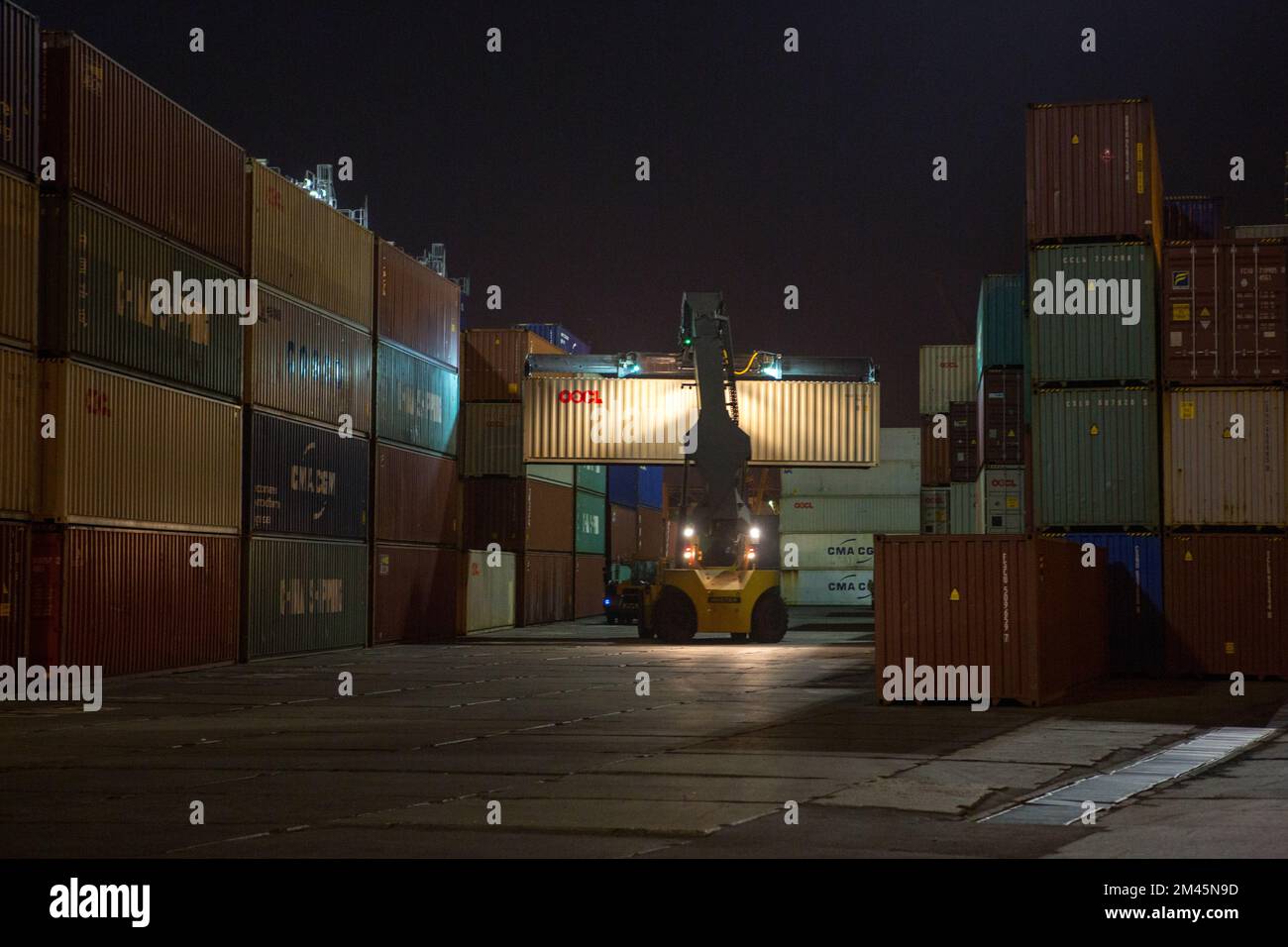 Odessa, Ukraine SIRCA 2018: Reach Stacker during operation. Reach ...