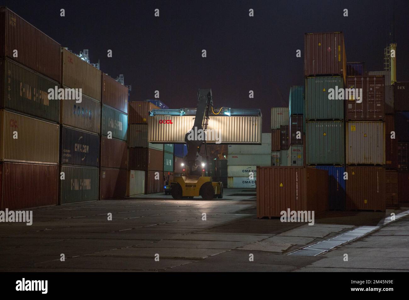 Odessa, Ukraine SIRCA 2018: Reach Stacker during operation. Reach ...