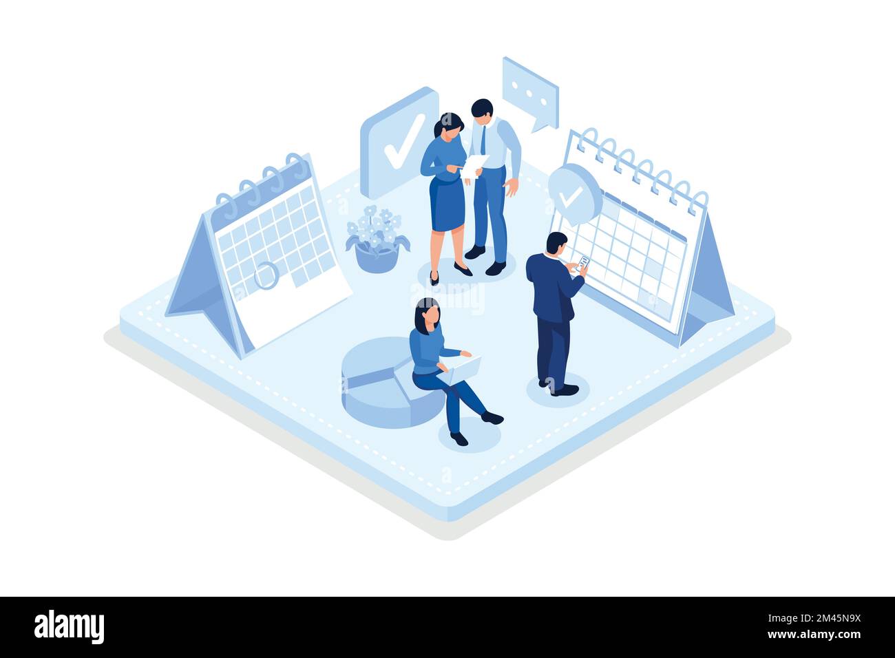 Business management, managing schedule and work time, isometric vector ...