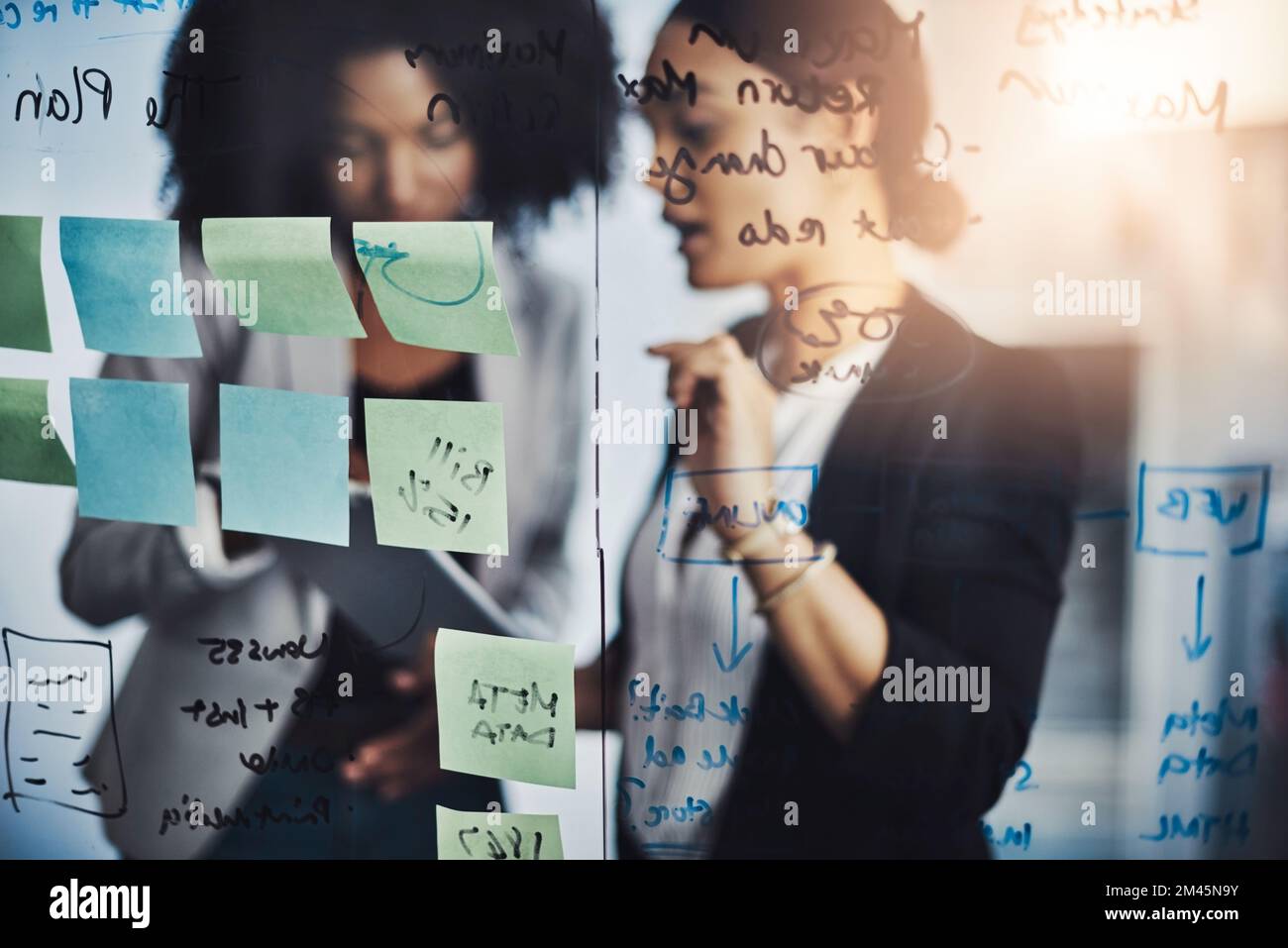 Their ideas just keep on flowing. two businesswomen brainstorming with ...