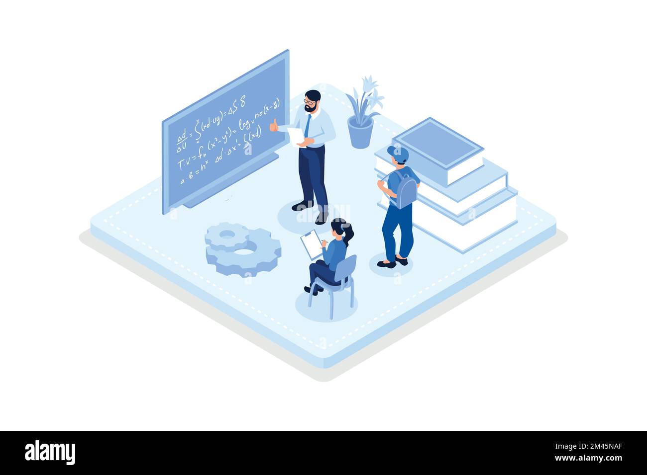 Back to school , Students studying lessons, isometric vector modern ...