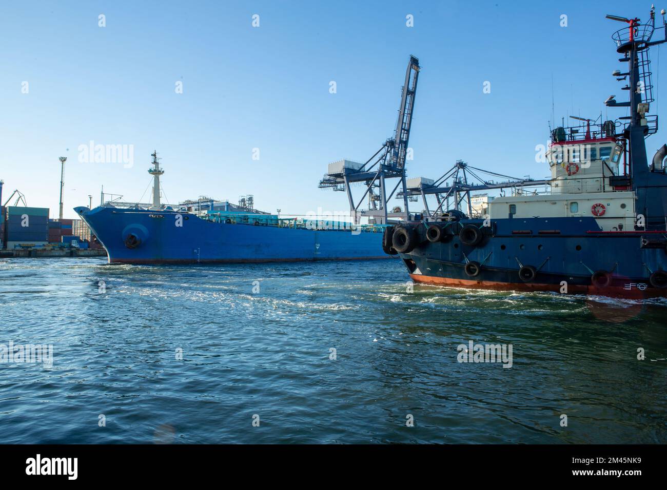 bulk carrier vessel is sailing in the port area. Bulk carrier after ...