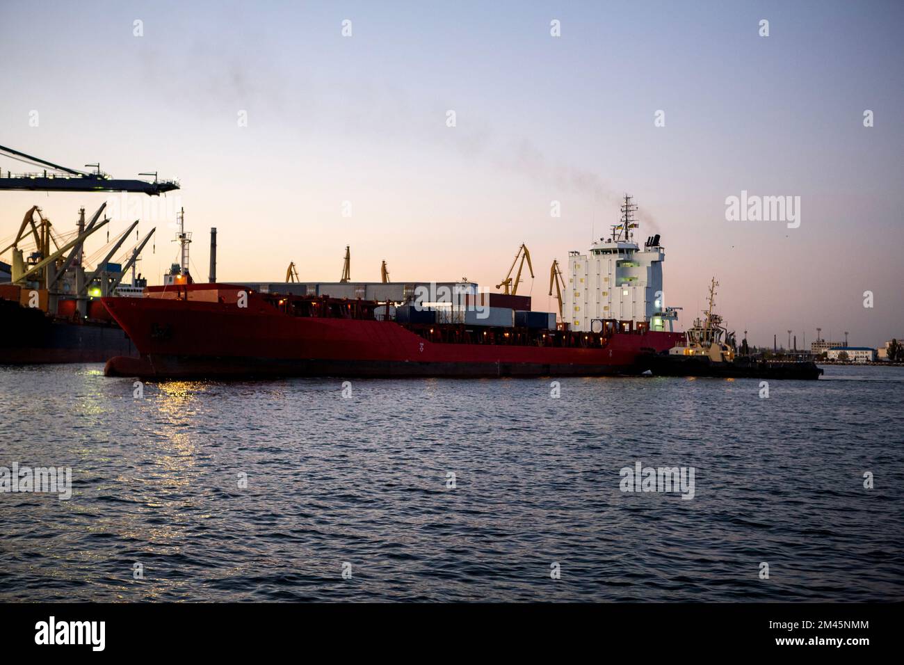 Vessel dry cargo on loading, unloading in port. Bulker in port Stock ...