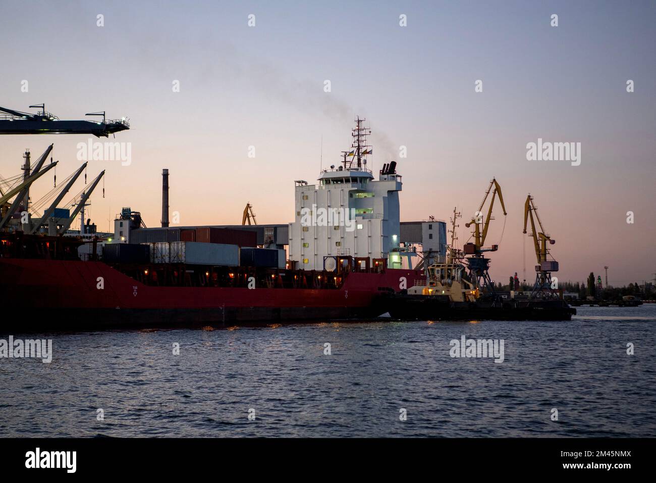 Vessel dry cargo on loading, unloading in port. Bulker in port Stock ...