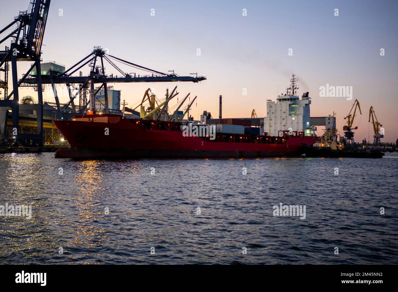 Vessel dry cargo on loading, unloading in port. Bulker in port Stock ...