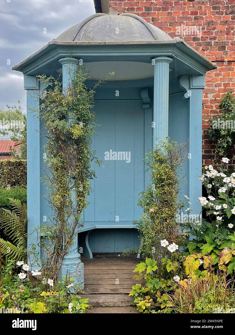 Blue Wooden Arbour at National Trust's Gunby Hall Stock Photo - Alamy