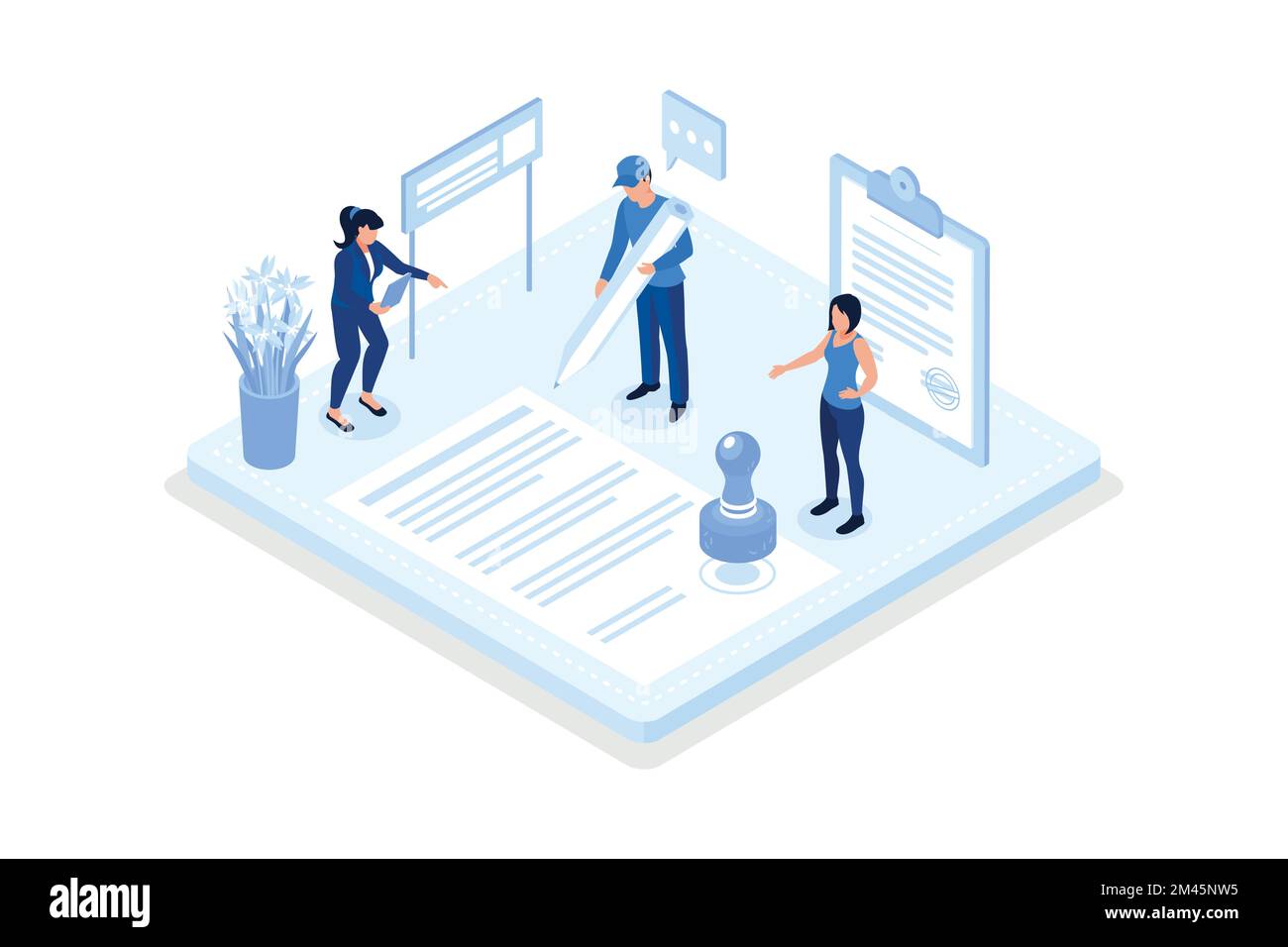 Contracts, Characters signing legal document, isometric vector modern ...