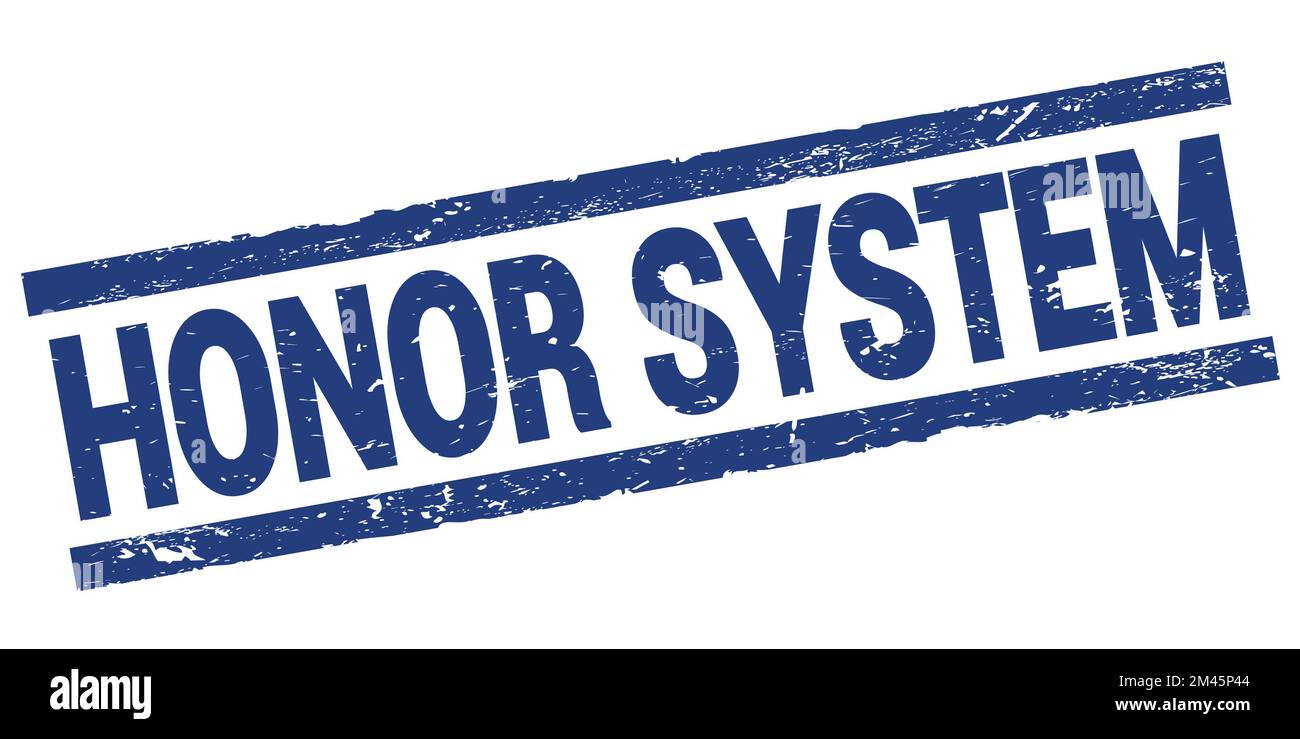 HONOR SYSTEM text written on blue rectangle stamp sign Stock Photo - Alamy