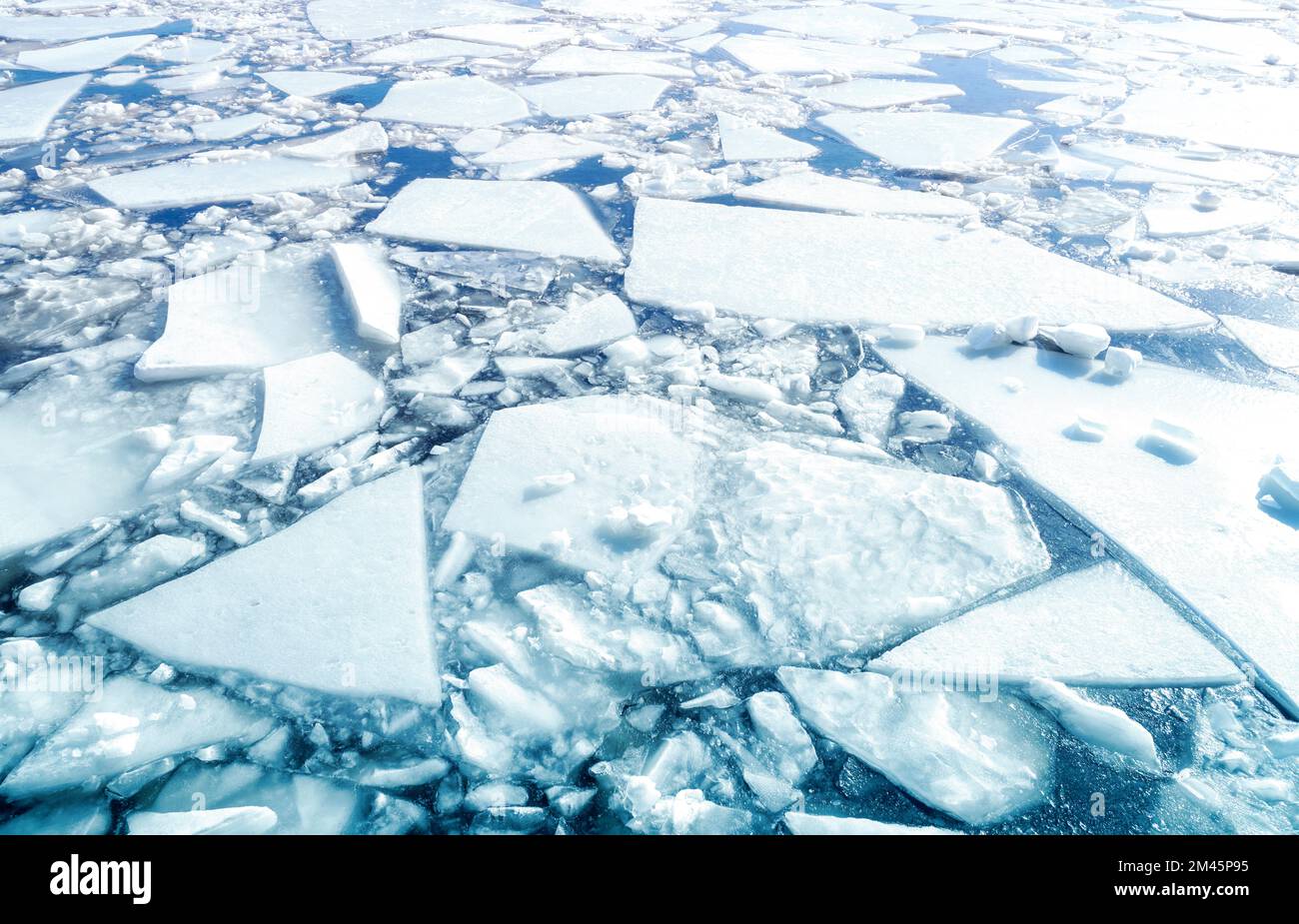 Amazing landscape with Ice floe, ice drift on the water surface Stock ...