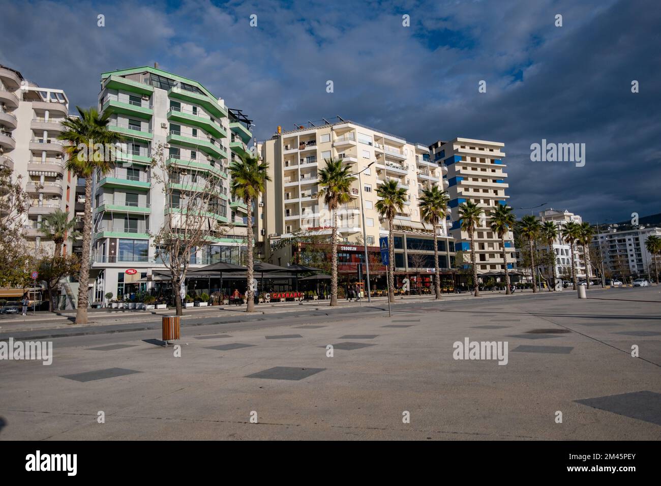 lungomare street along the sea in the Vlora city in the Albania country ...