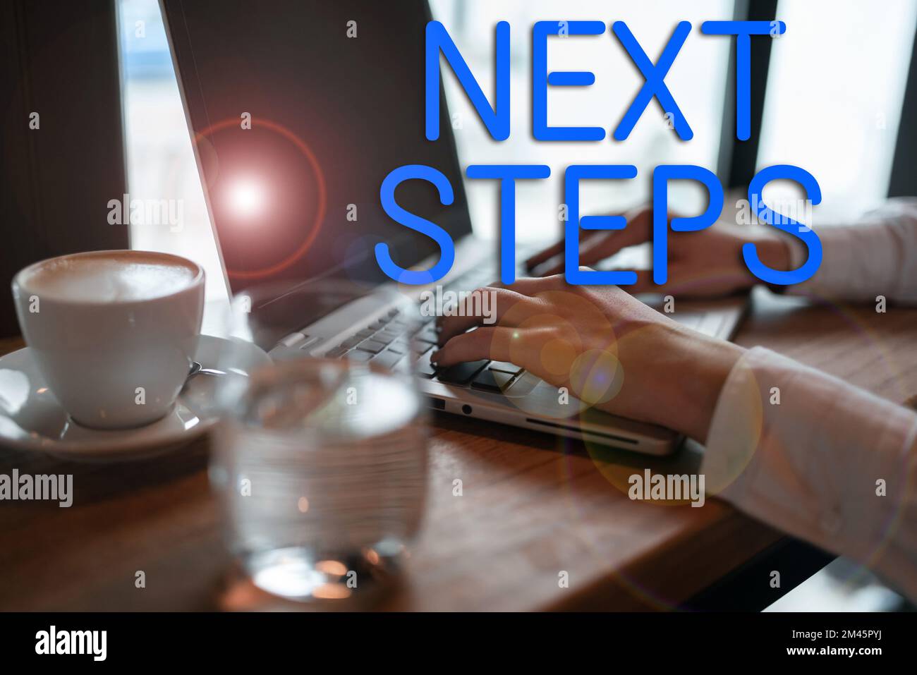 Conceptual display Next Steps. Word Written on numper of process going ...