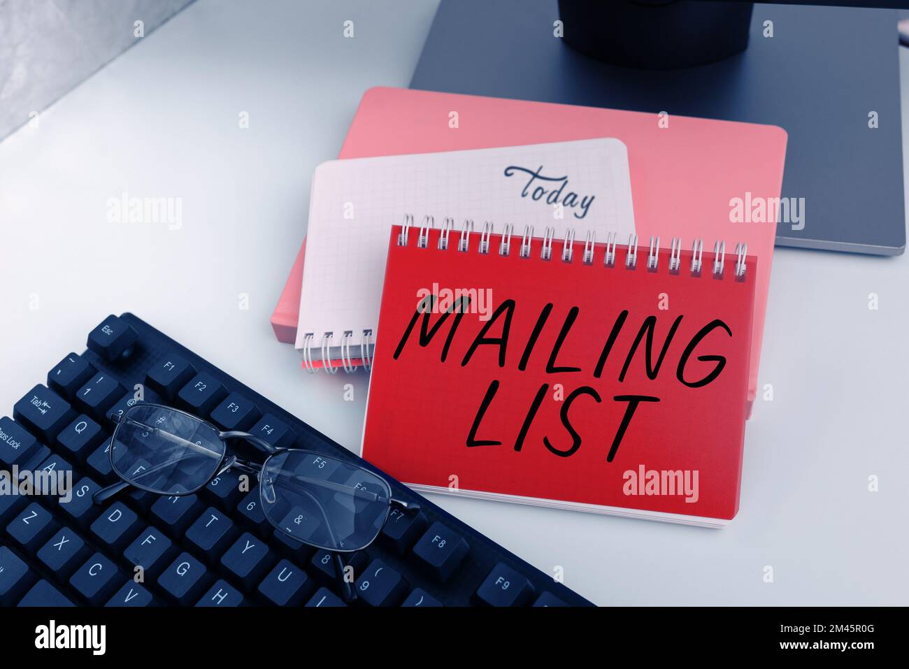 Text caption presenting Mailing List. Business overview list of people ...