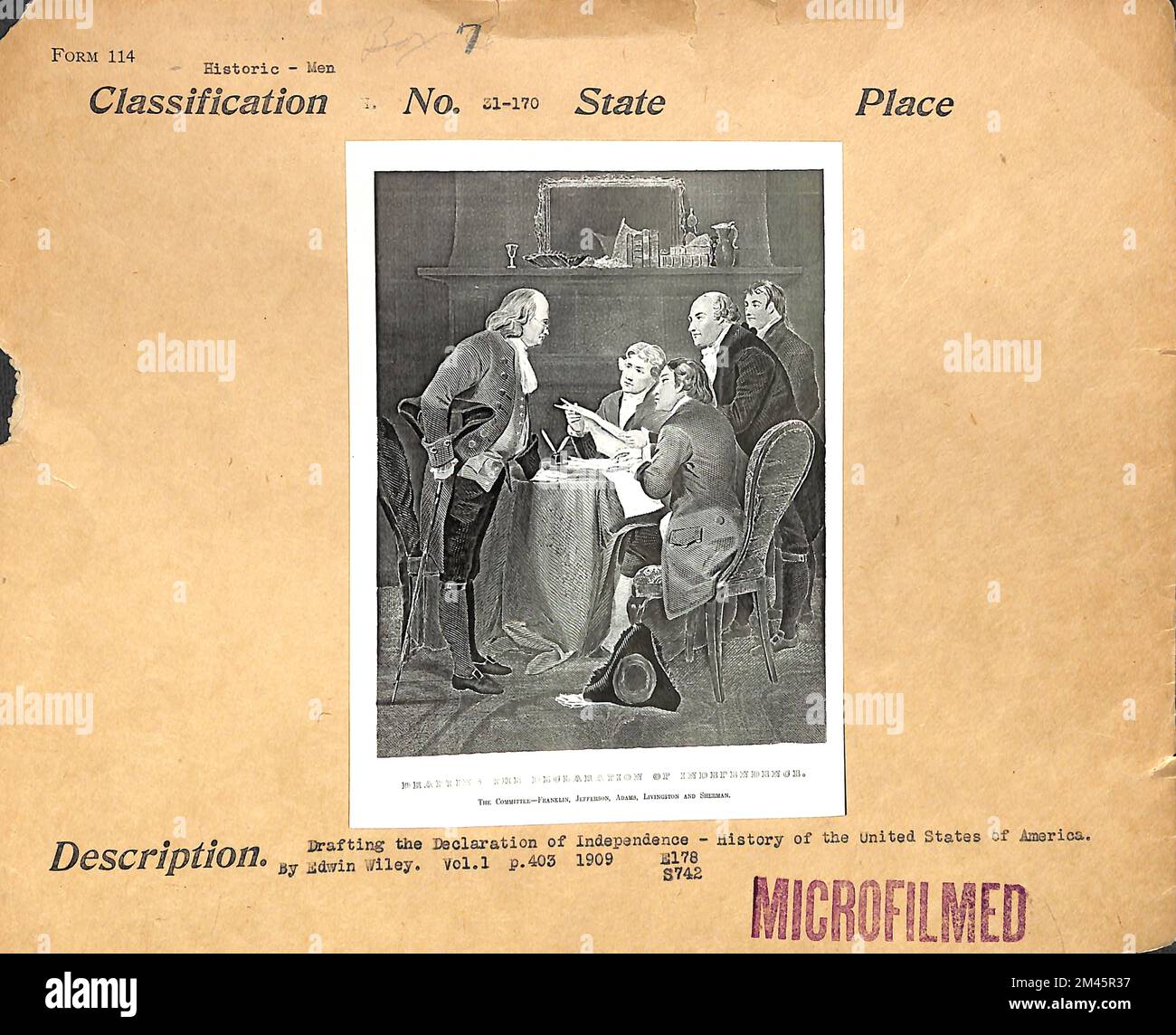 Drafting the Declaration of Independence. Original caption: Drafting ...