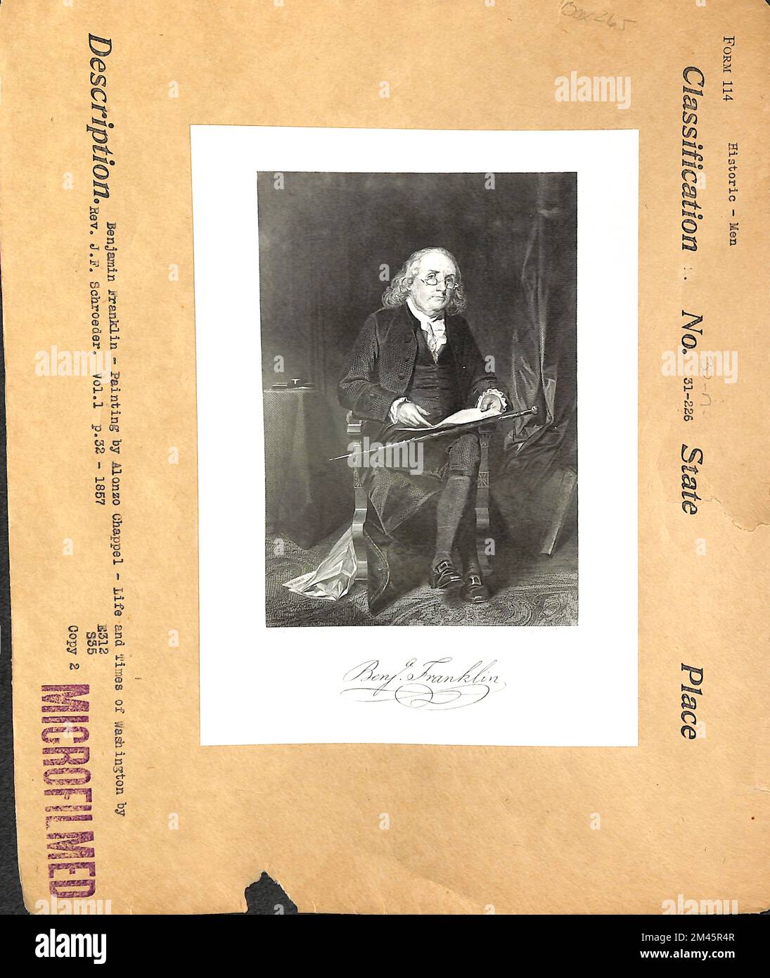 Benjamin Franklin, Painting by Alonzo Chappel. Original caption ...