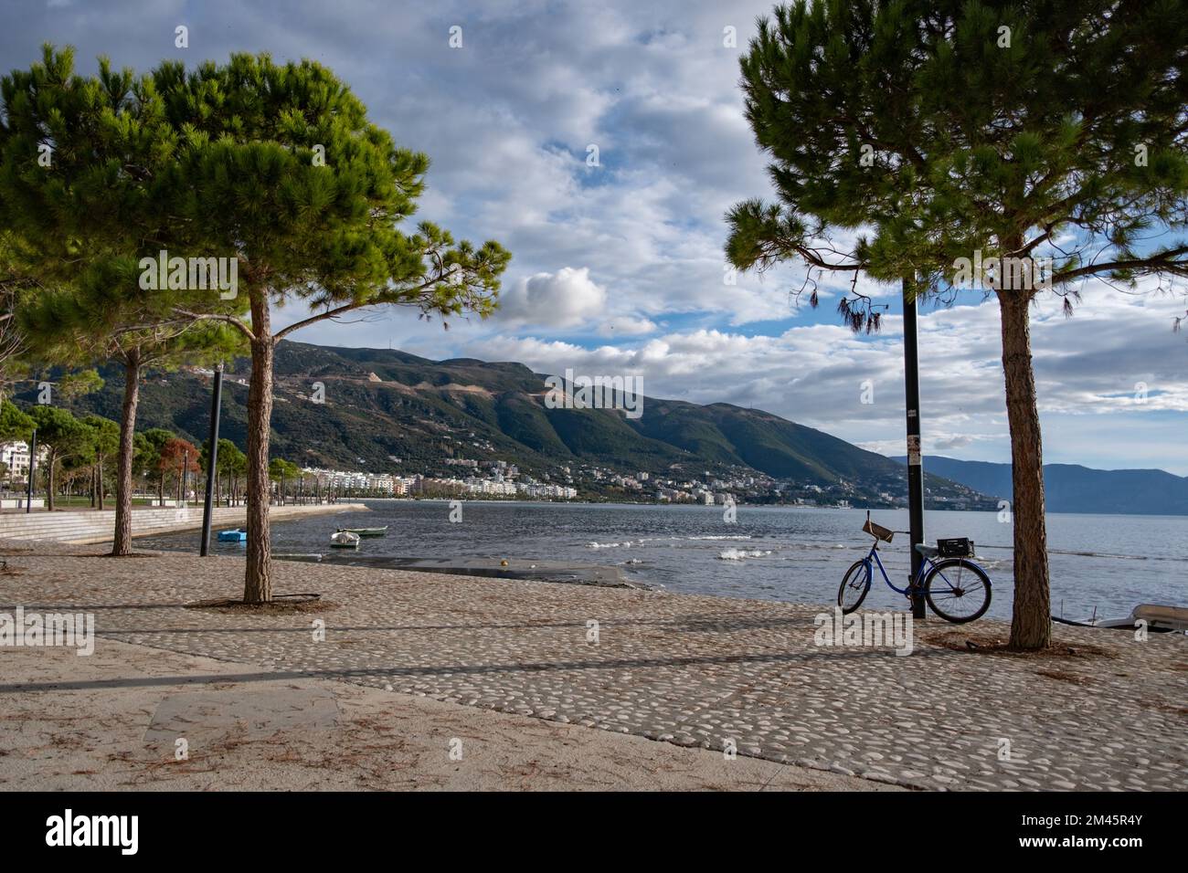 lungomare street along the sea in the Vlora city in the Albania country ...