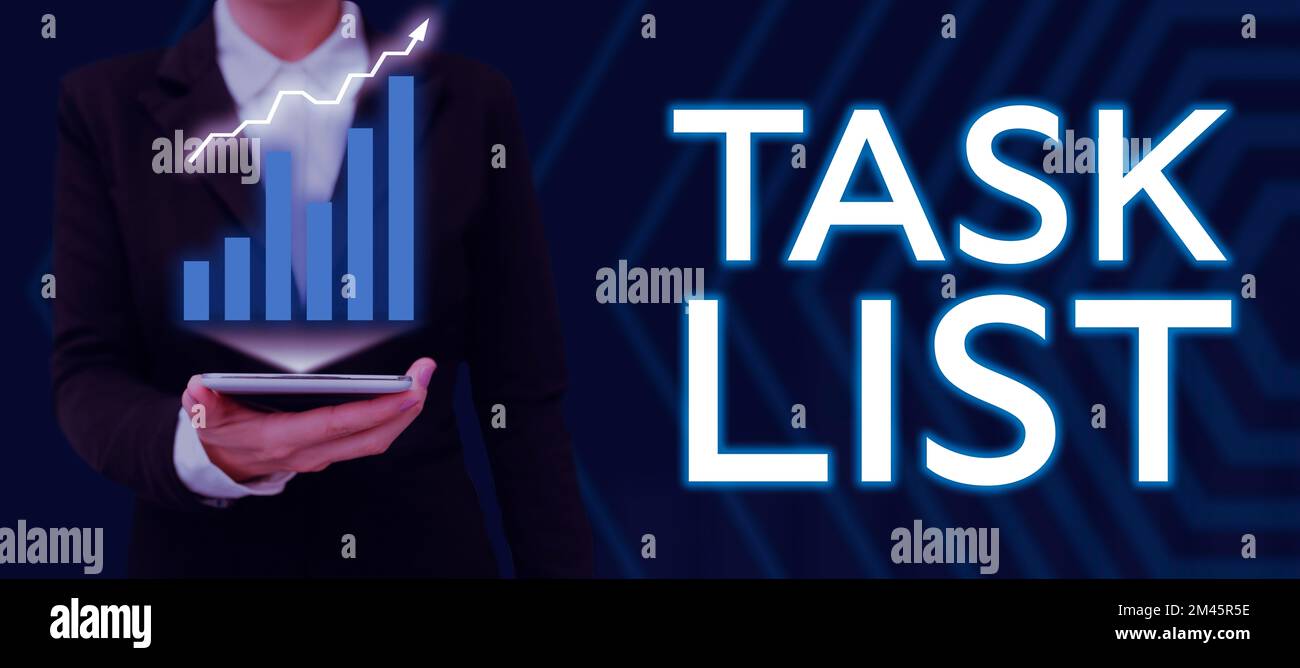 Text caption presenting Task List. Business overview Planification ...