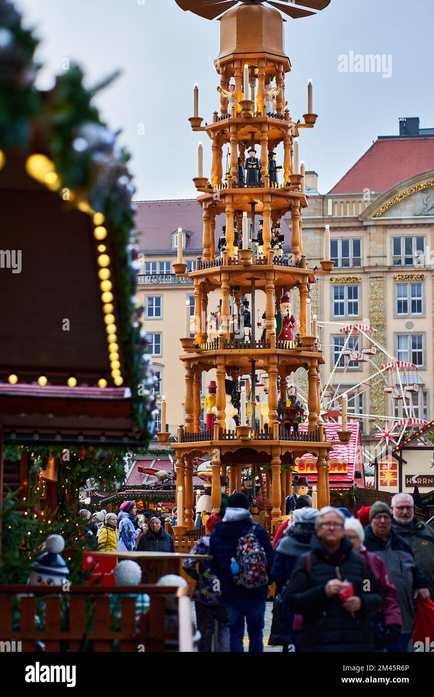Christmas market in Dresden, Germany, Europe. Illuminated festive ...