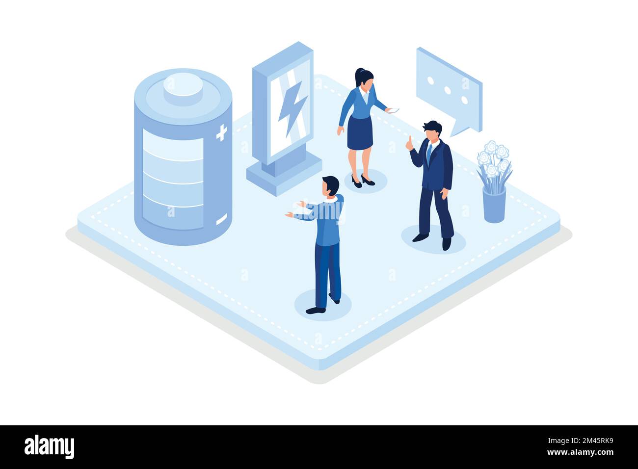 Sustainable battery technology, Renewable energy concept, isometric ...