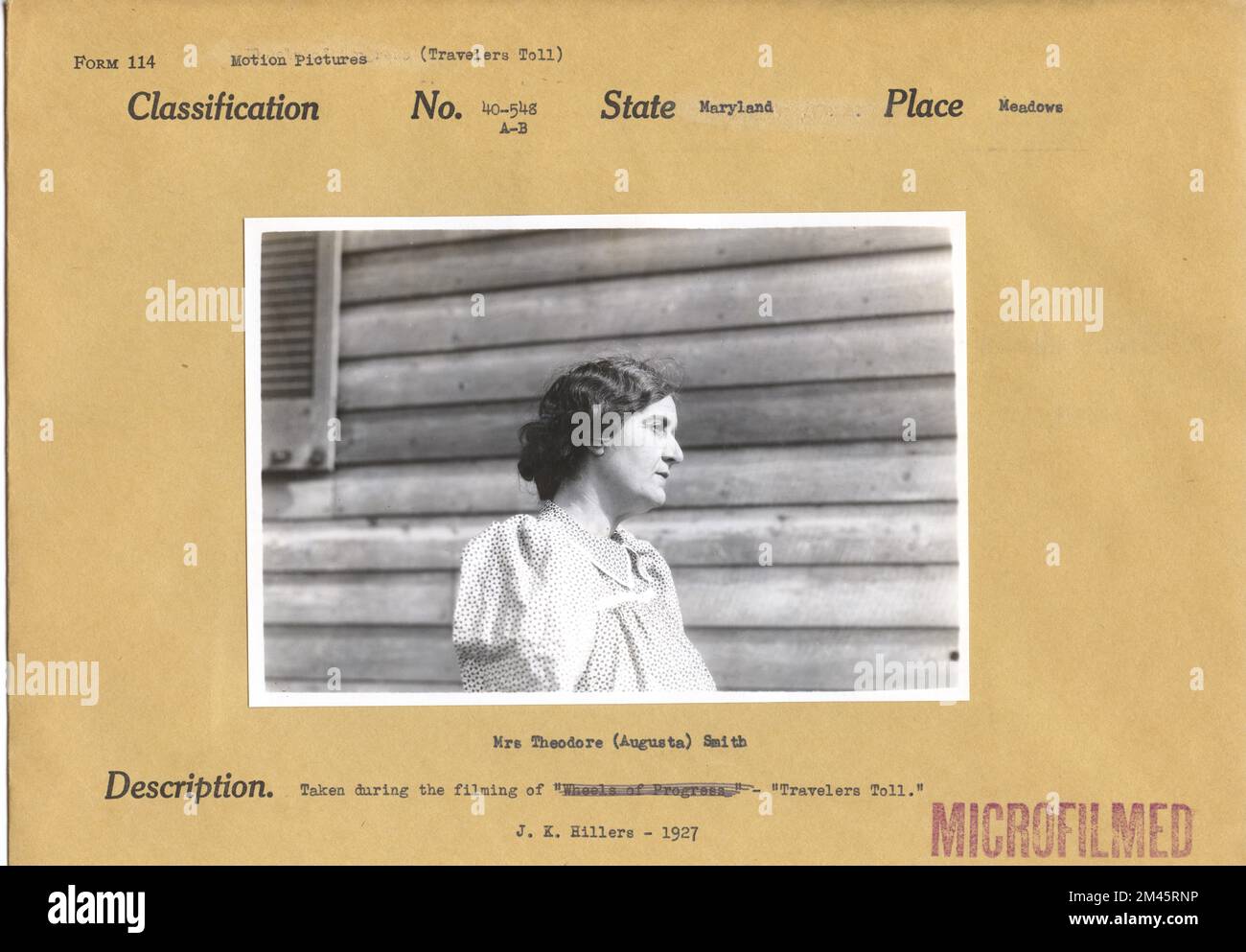 Mrs. Theodore (Augusta) Smith During Filming of "Travelers Toll ...