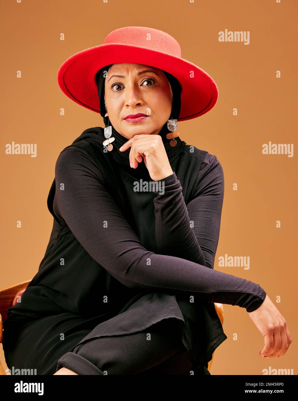 Black woman, islamic fashion portrait and serious face for beauty ...