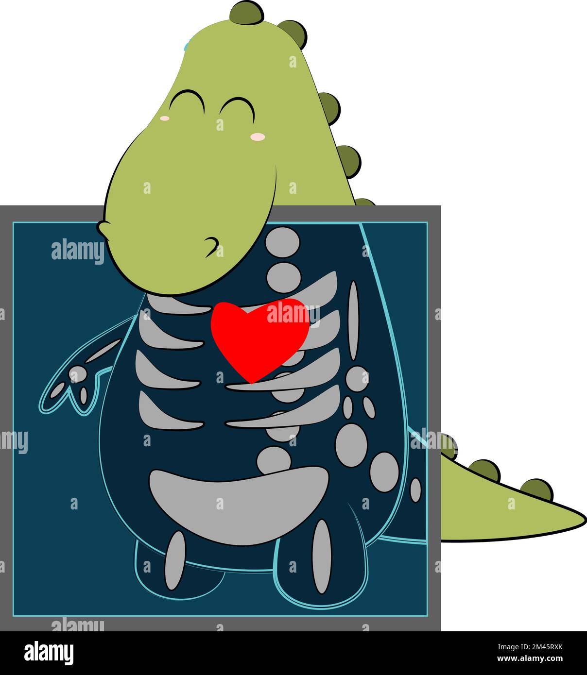 cute green dinosaur at the doctor's appointment doing fluorography ...