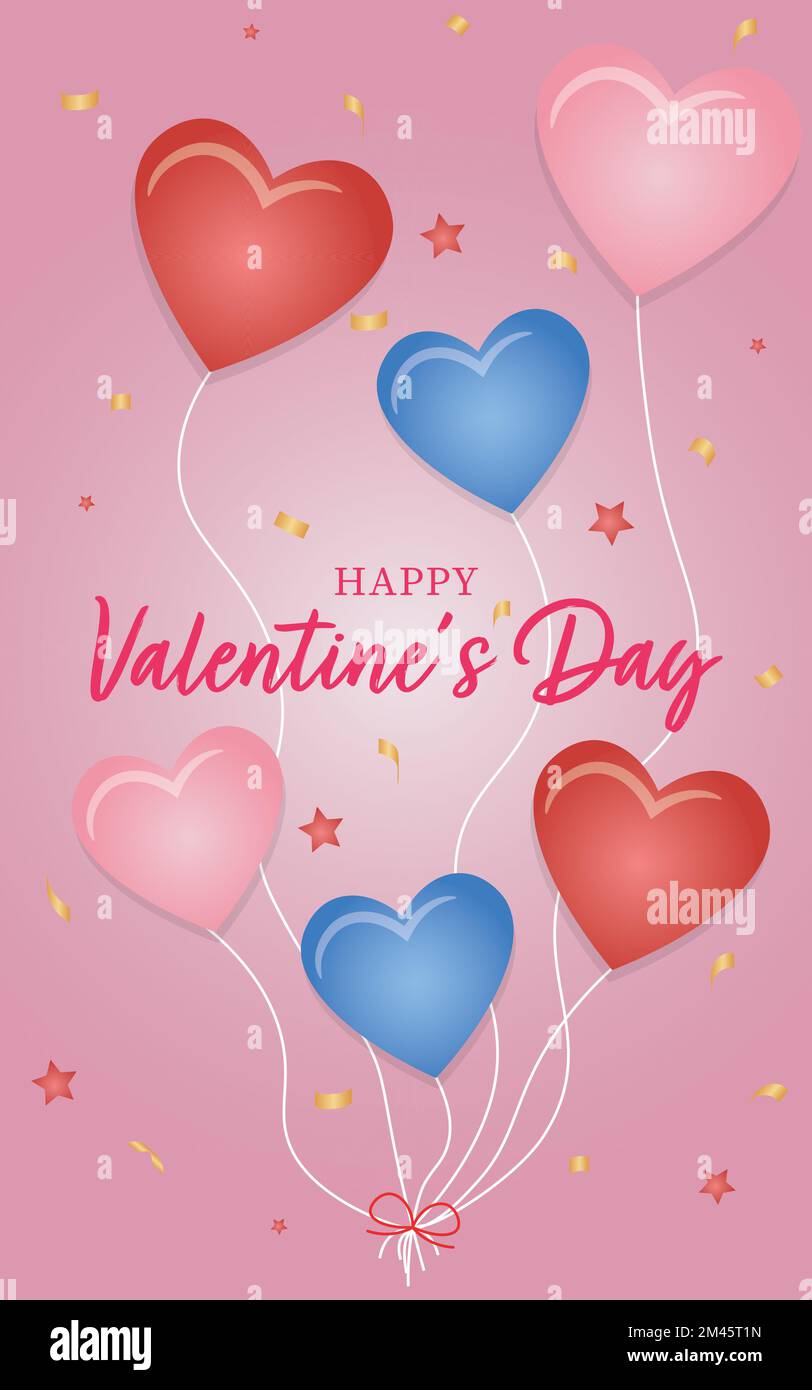 happy valentines day banner with color baloons and confetti Stock ...