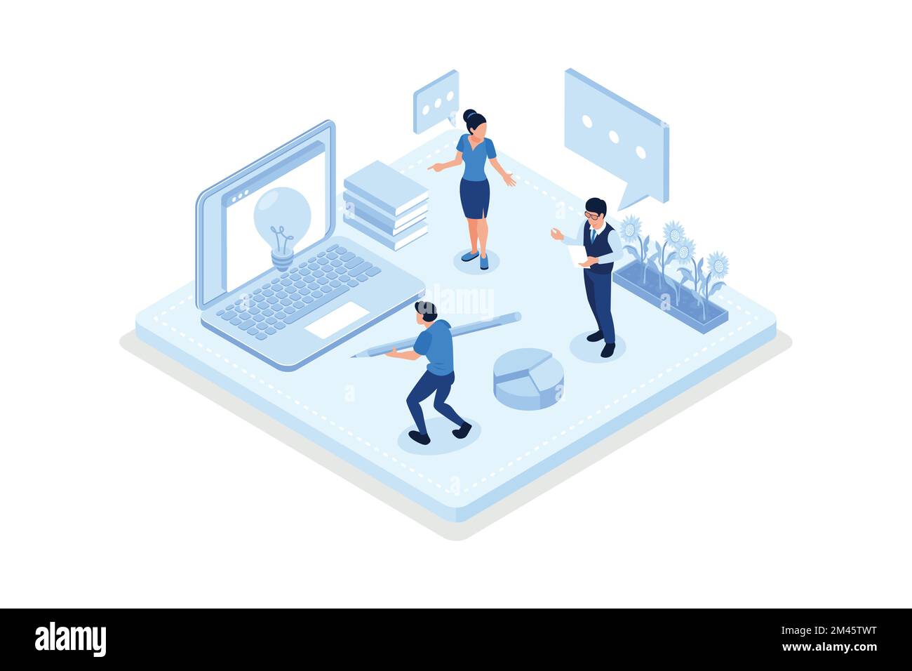 People generating creative business ideas, Idea finding, isometric vector modern illustration ...