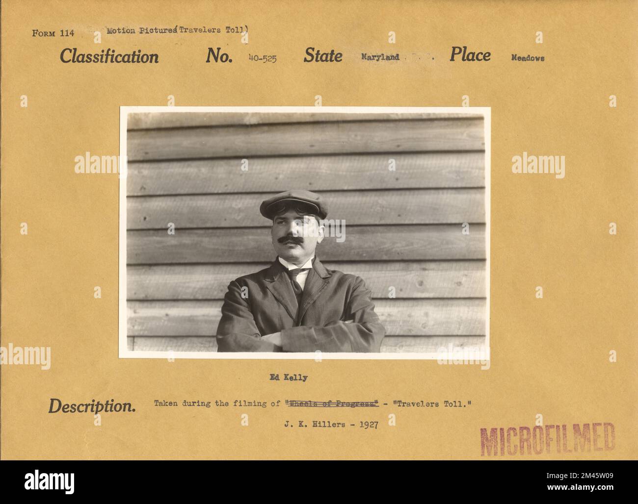 Ed Kelly During Filming of "Travelers Toll". Original caption: Ed Kelly ...