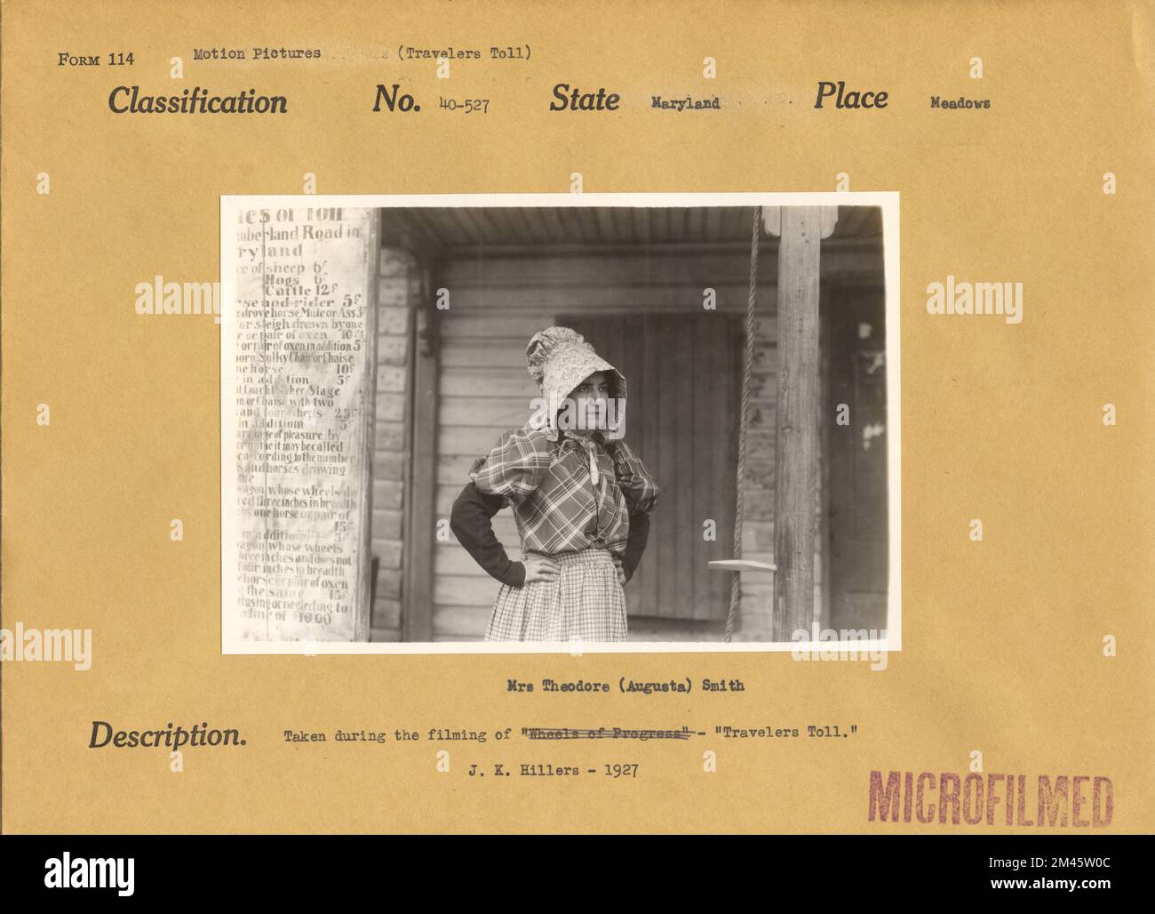 Mrs. Theodore (Augusta) Smith During Filming of "Travelers Toll ...