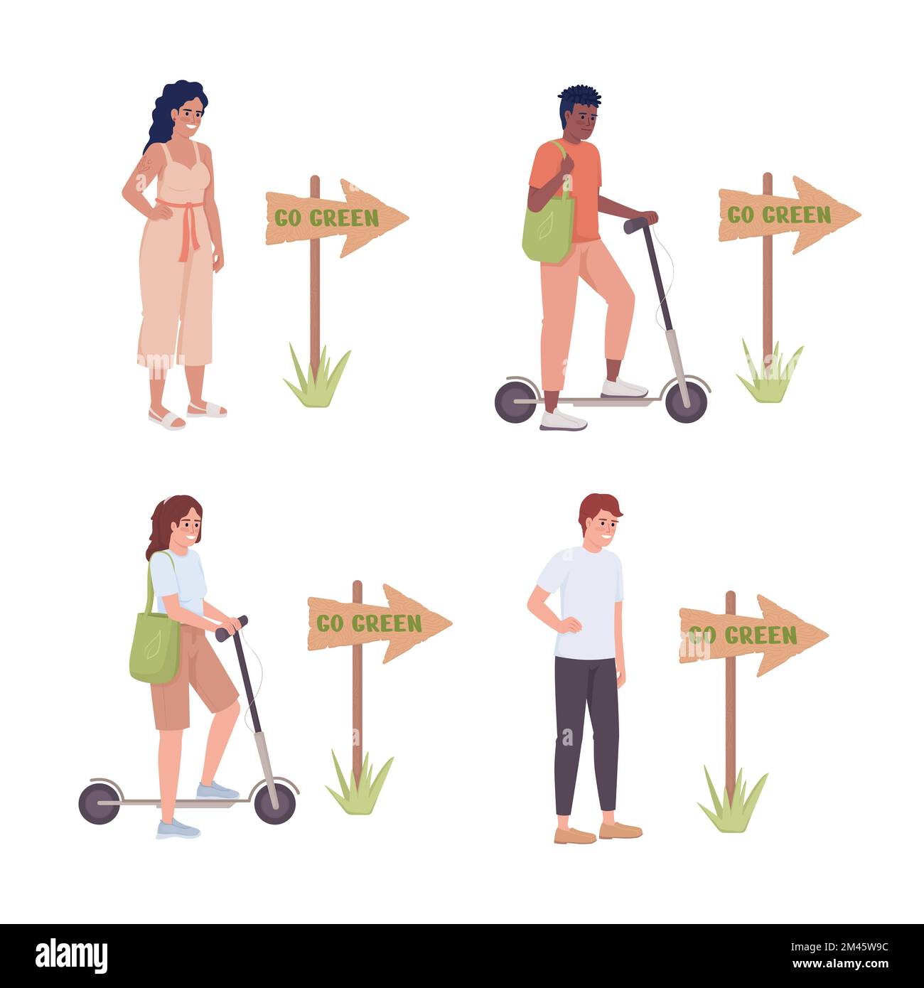 Go green semi flat color vector characters set Stock Vector Image & Art ...