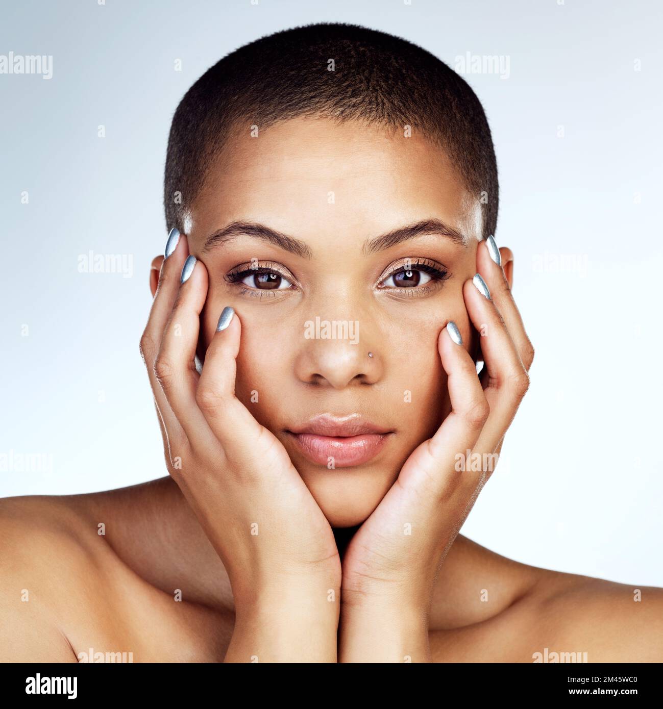 Your beauty is not defined by your hairstyle. a beautiful young woman ...