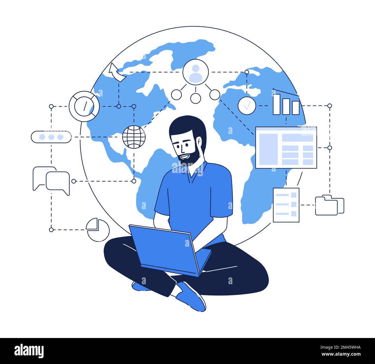 Man using global communication flat concept vector illustration Stock ...