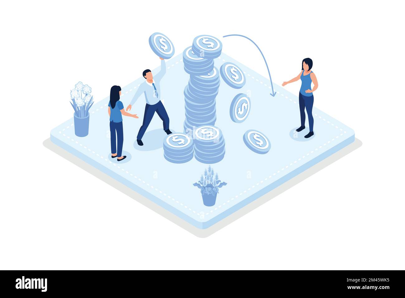 Characters suffering from financial loss, economical and investment ...