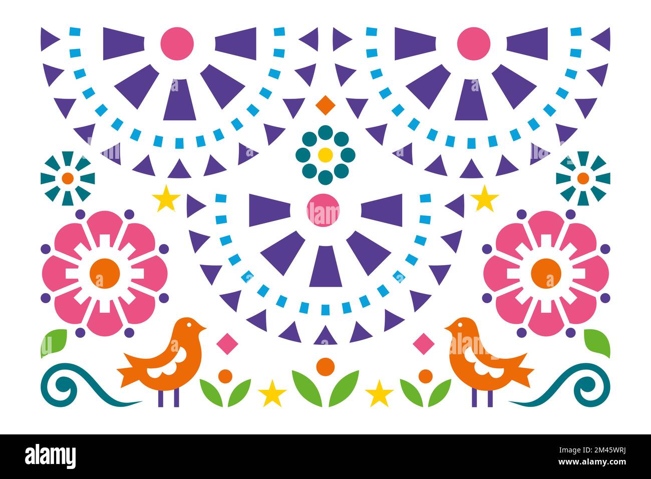 Mexican folk art style vector greeting card or invitaiton design with ...