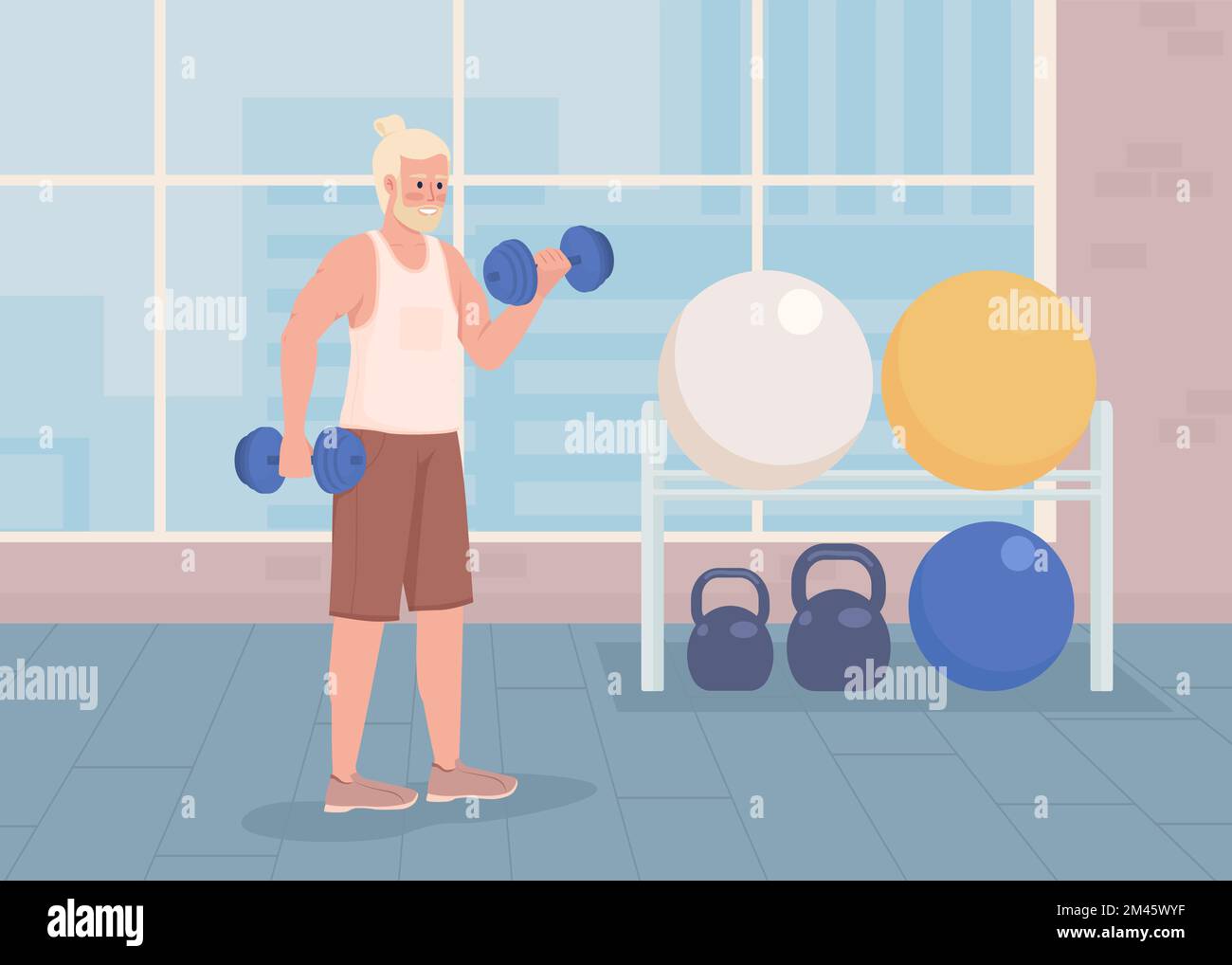 Man demonstrating biceps flat color vector illustration Stock Vector ...