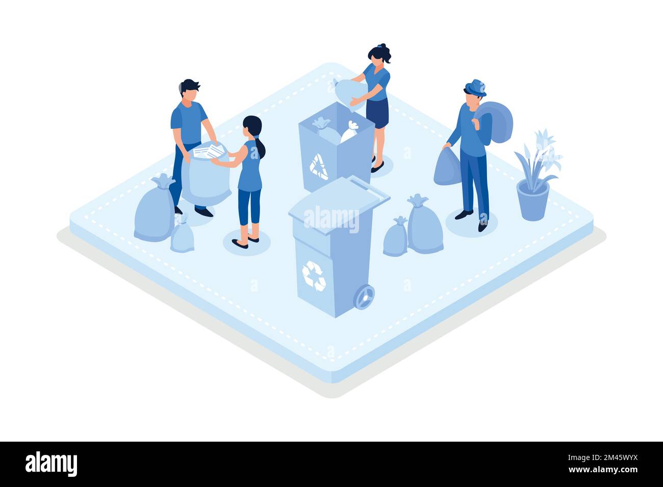 Characters collecting waste in recycle garbage bin, Environmental care ...