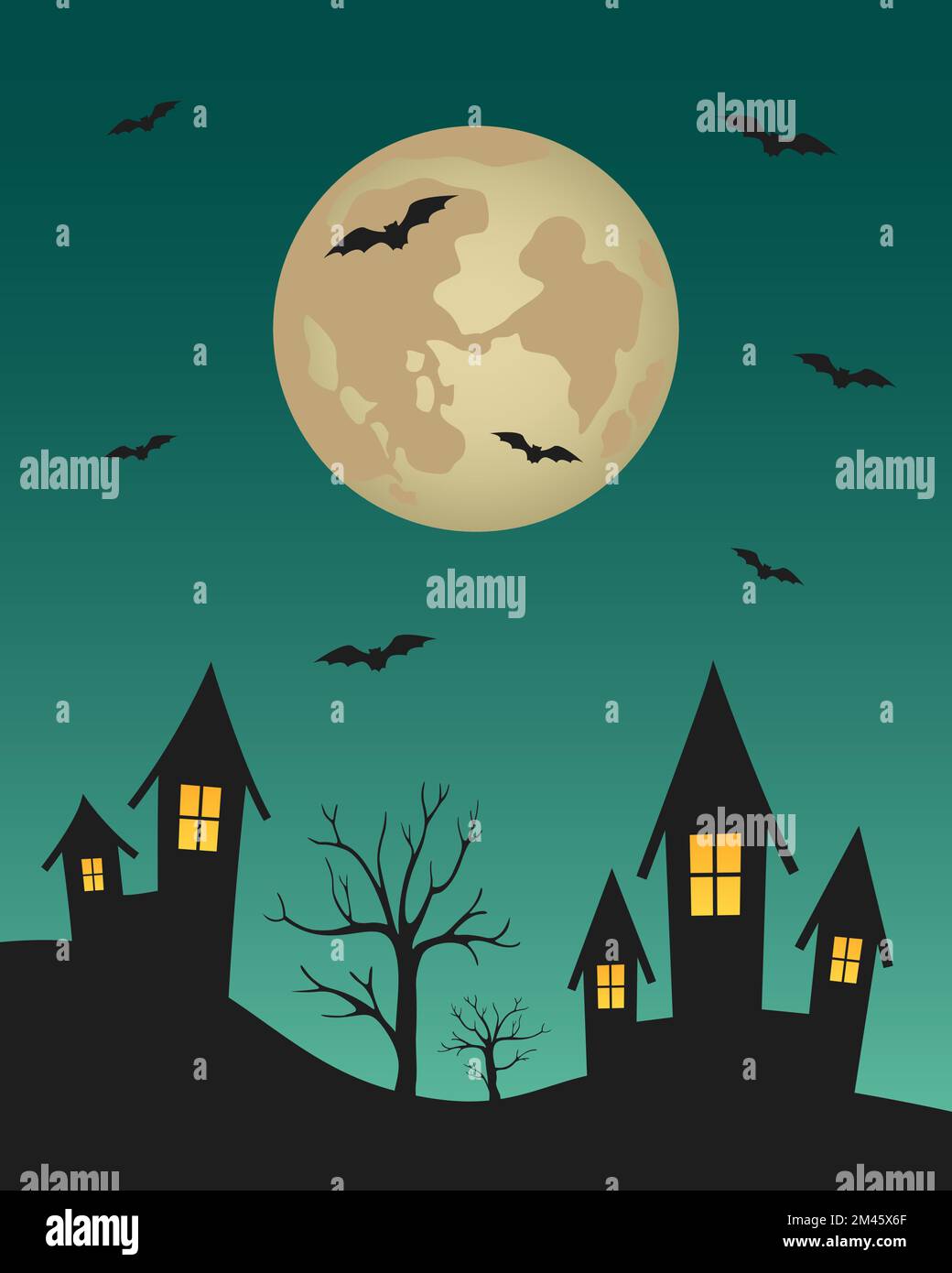 Full moon over night town. Cartoon. Vector illustration Stock Vector ...