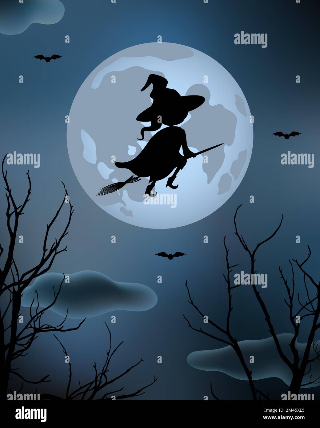 Witch flying on broom. Cartoon style. Vector illustration Stock Vector ...
