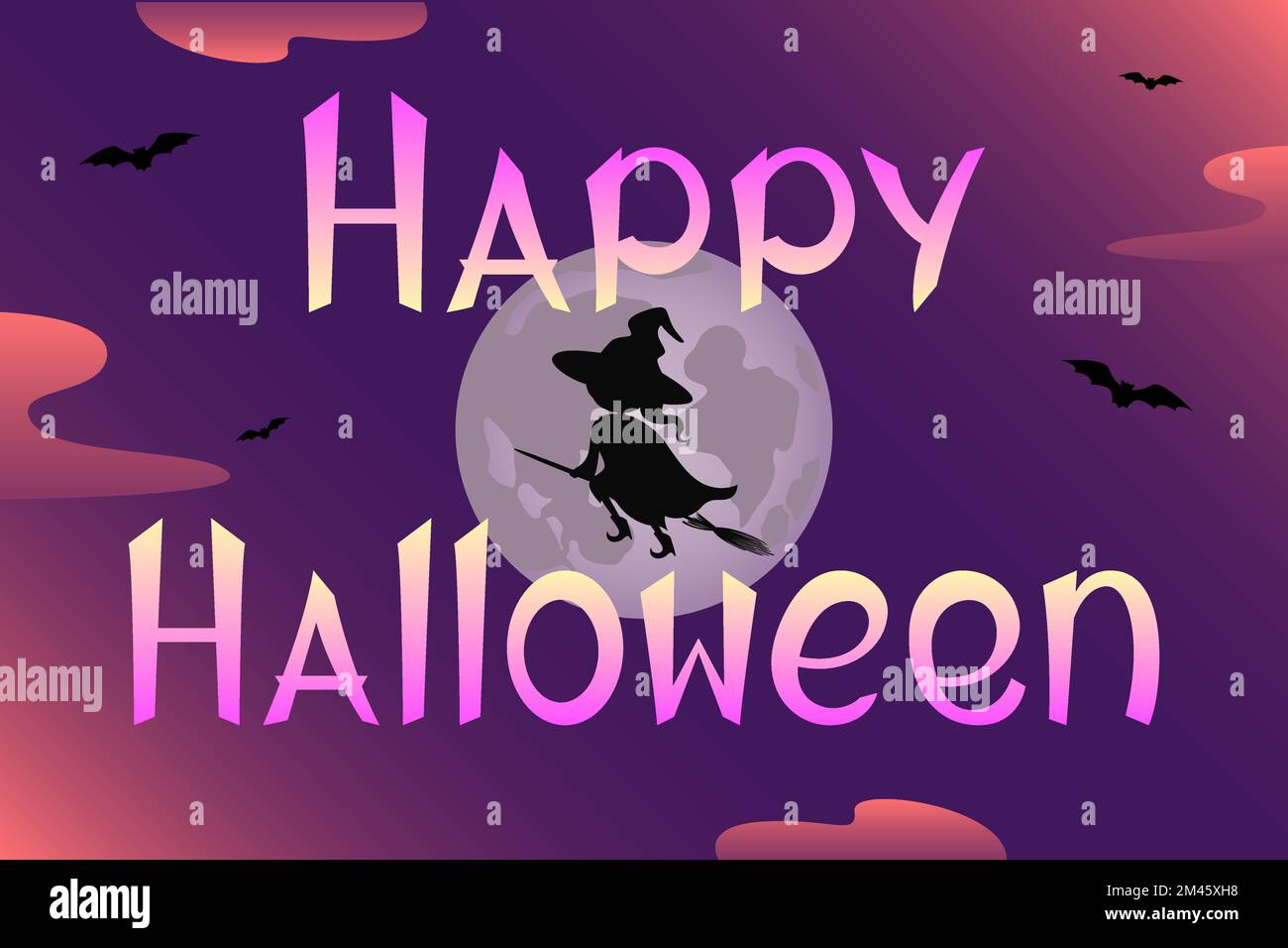 Halloween card. Witch flying on broomstick. Cartoon style. Vector ...