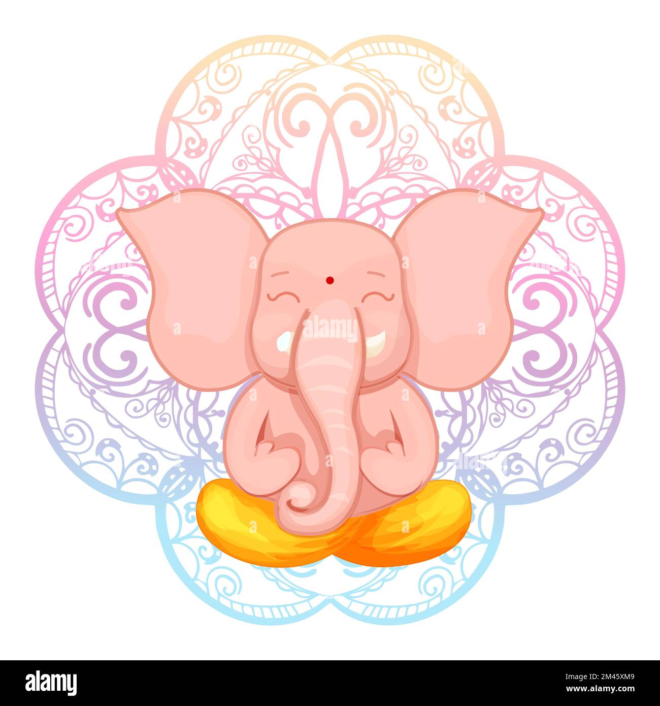 Ganesha god cute character lotus pose, meditation in cartoon style with ...