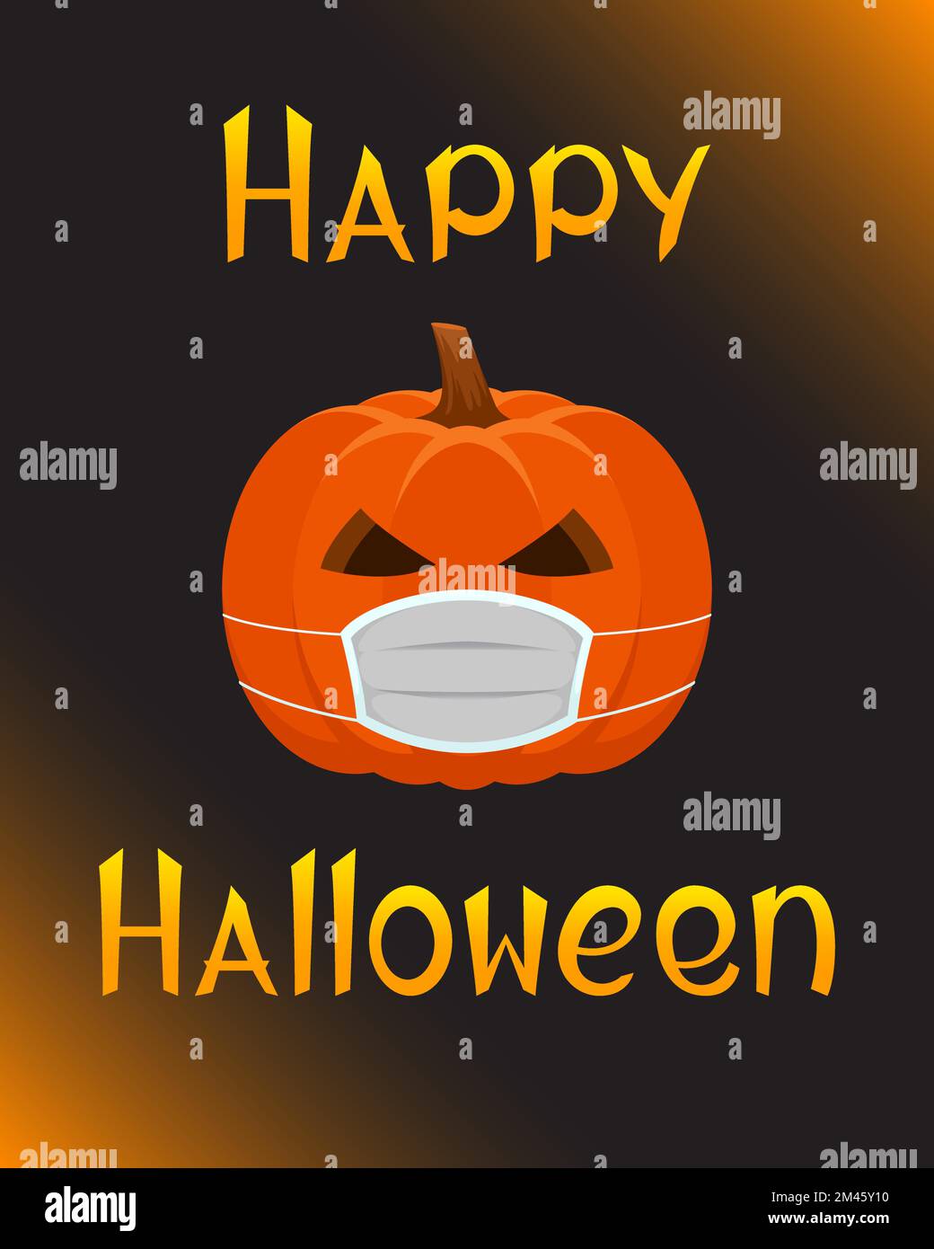 Happy Halloween poster. Pumpkin in medical mask. Vector illustration ...