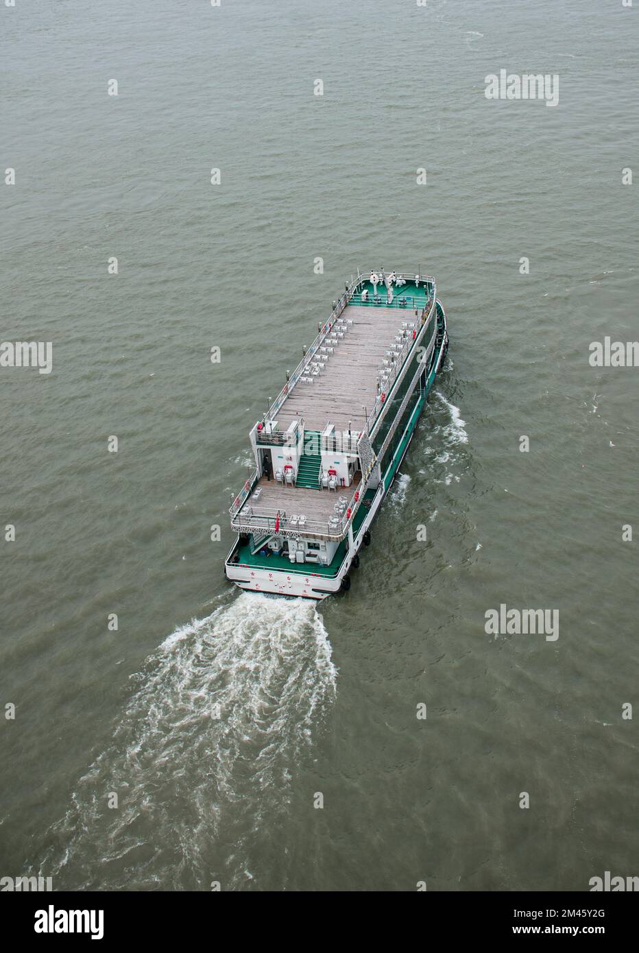 A drone shot over a cruise ship in the River water Stock Photo - Alamy