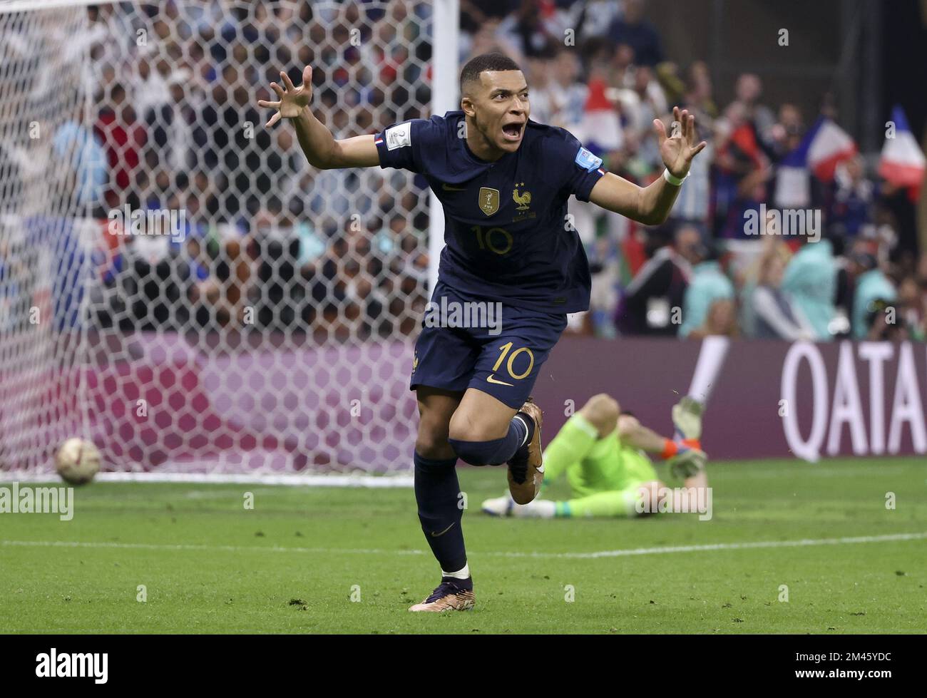Al Daayen, Qatar - 18/12/2022, Kylian Mbappe of France celebrates his ...