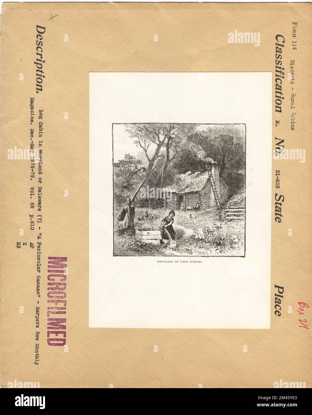 Log-Cabin of Poor Whites. Original caption: Log Cabin in Maryland or ...